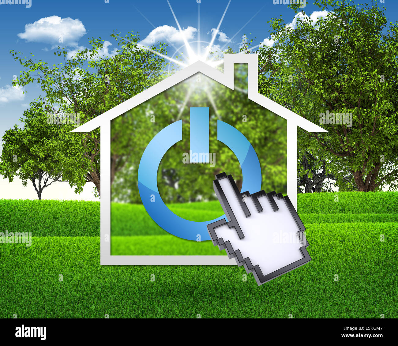 House icon with power button Stock Photo - Alamy
