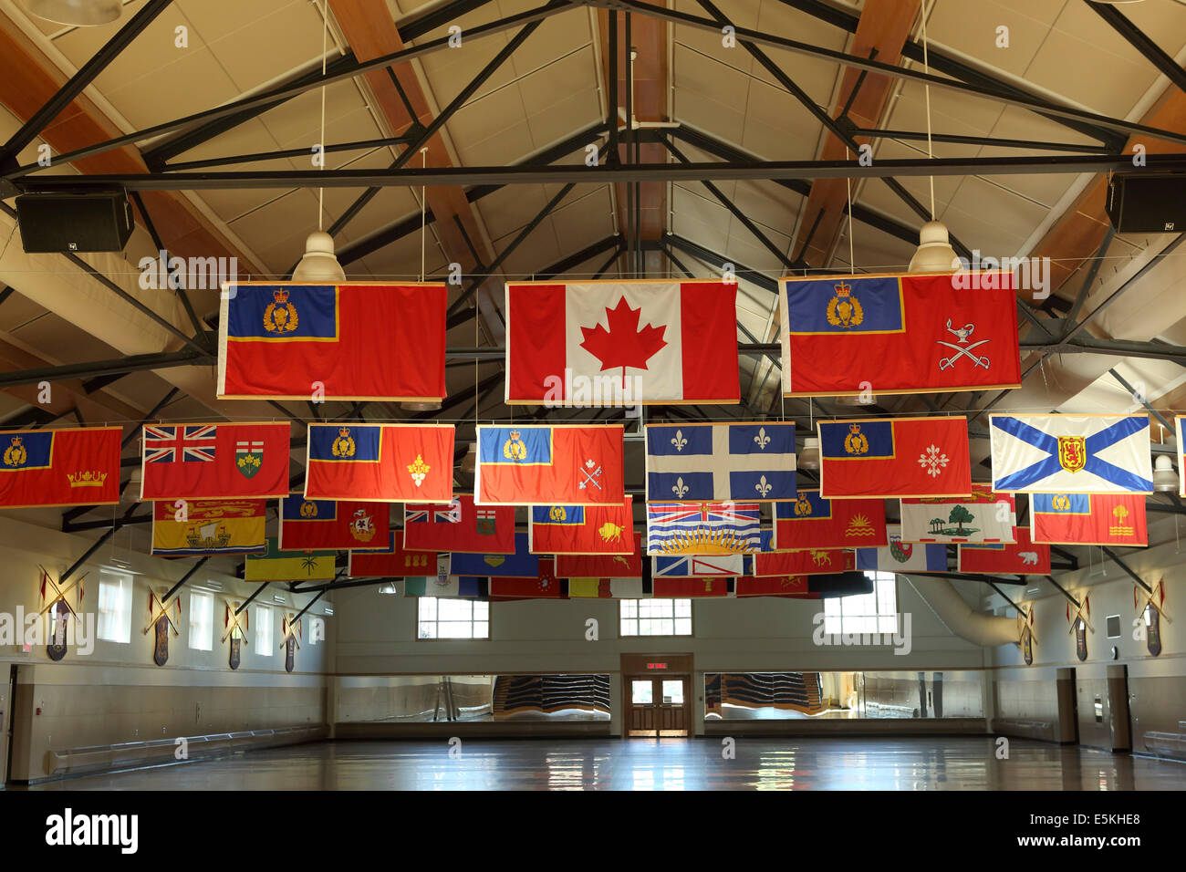 Flags at the Royal Canadian Mounted Police (RCMP) Depot drill hall in ...
