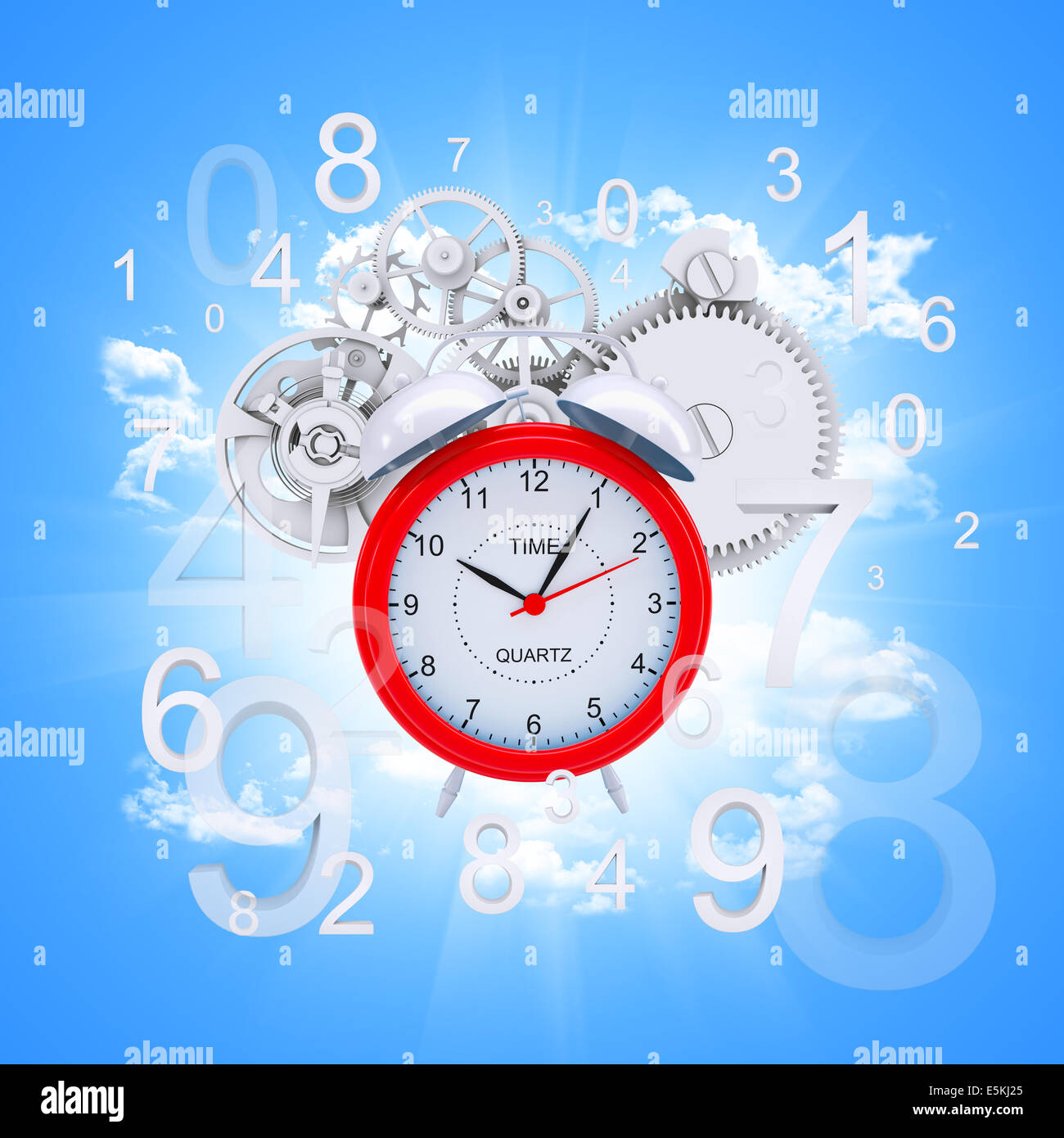 Alarm clock with figures and white gears Stock Photo - Alamy