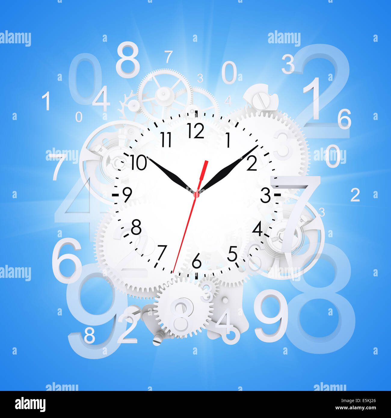 Clock face with figures and white gears Stock Photo - Alamy