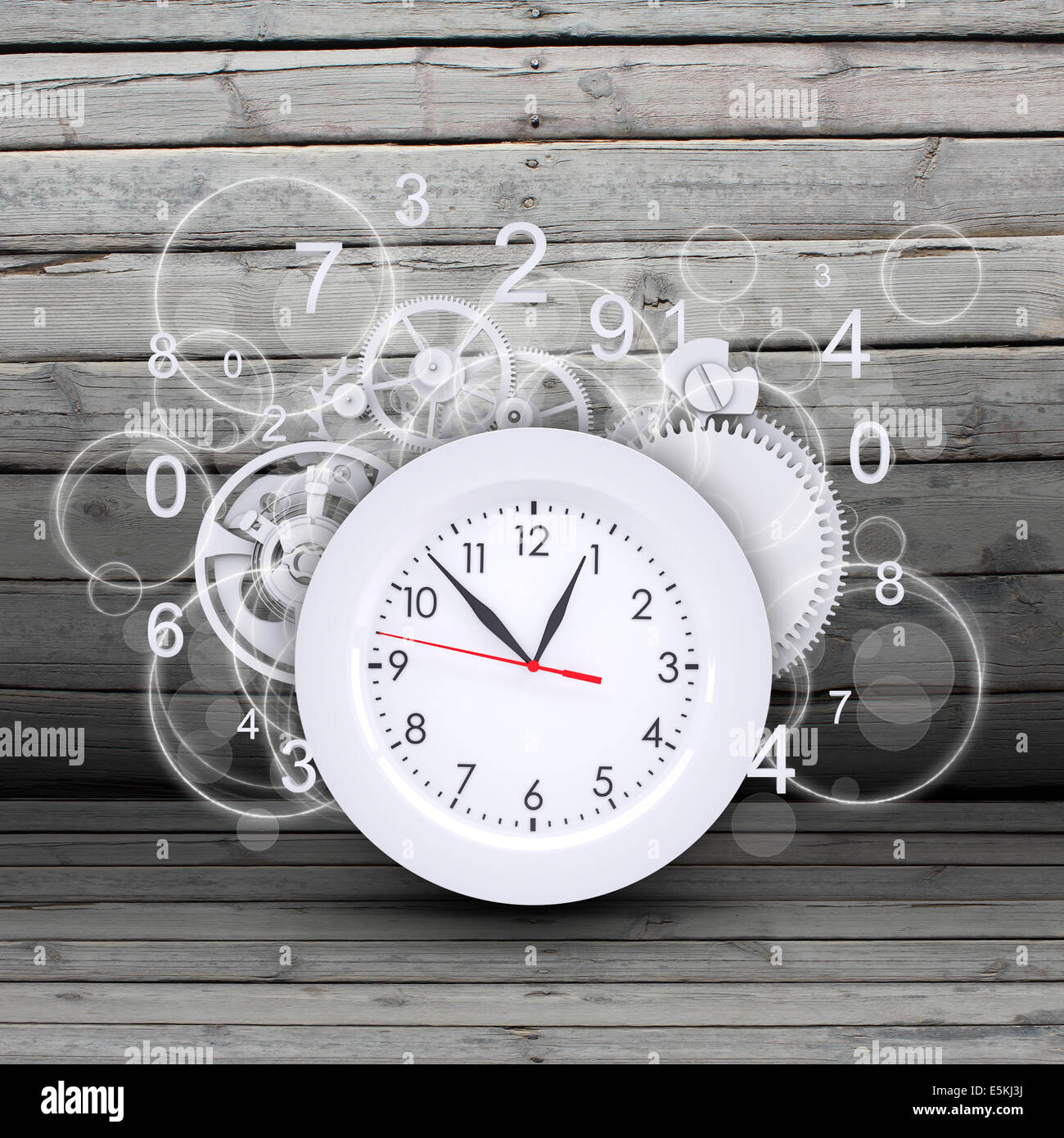 Clock face with figures and white gears Stock Photo - Alamy