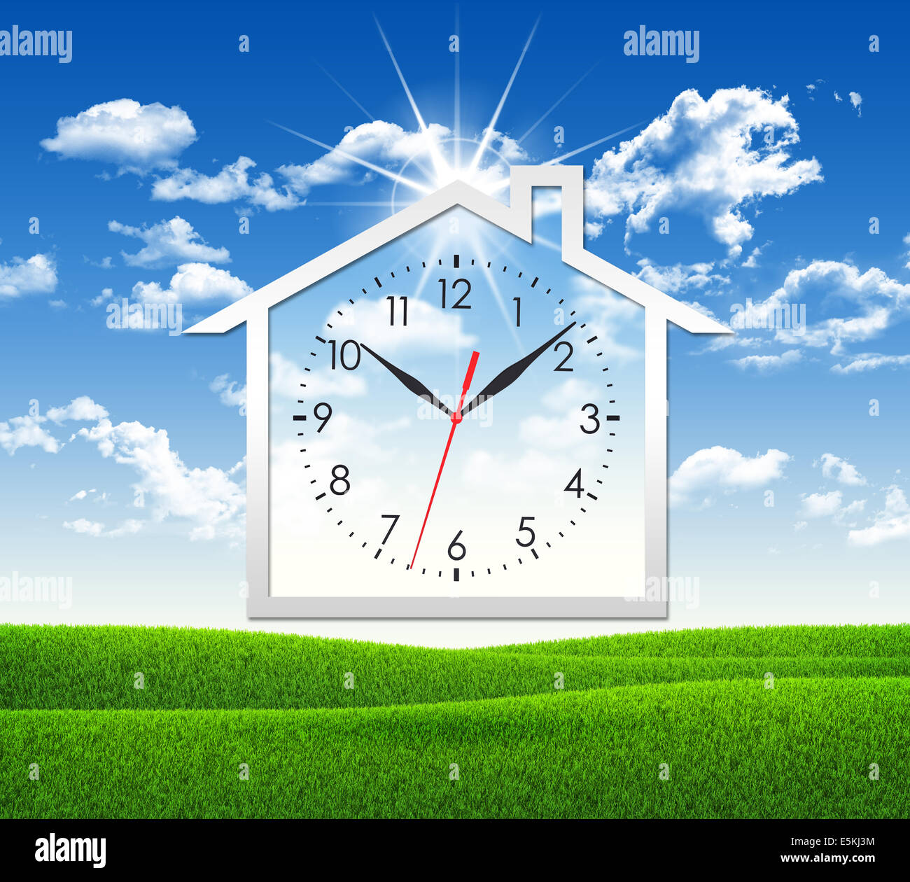 House icon with clock face Stock Photo - Alamy