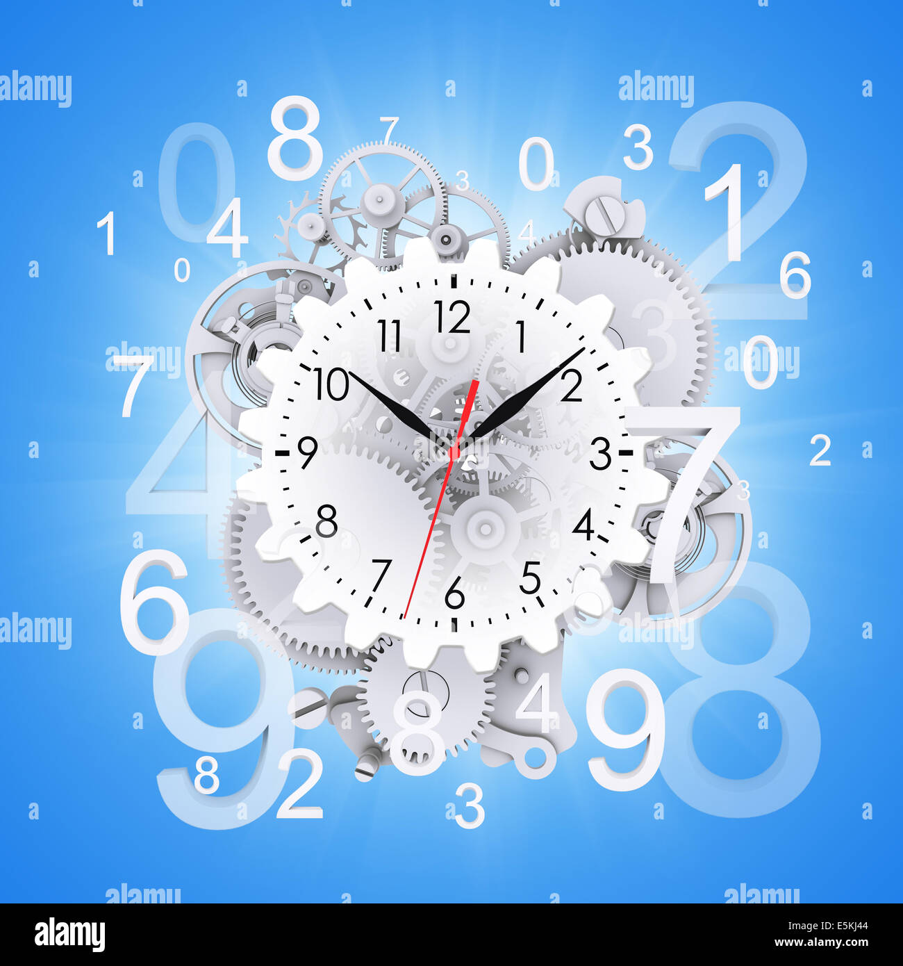 Clock face with figures and white gears Stock Photo - Alamy
