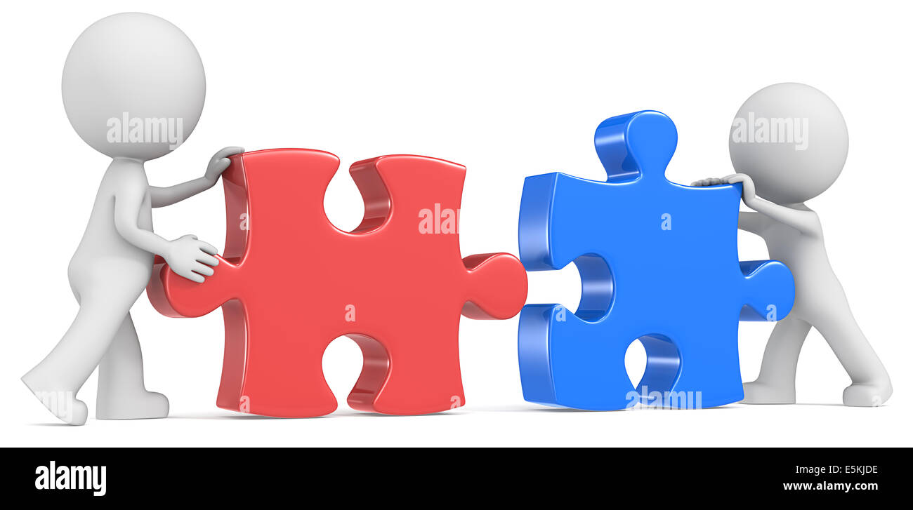 Dude the partners x 2 putting puzzle pieces together. Red and Blue ...