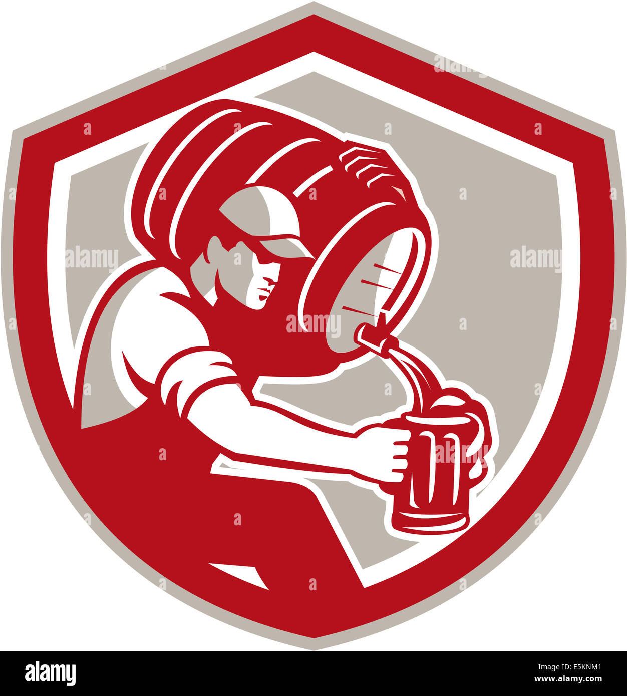 Illustration of a bartender worker carrying barrel pouring into pitcher ...