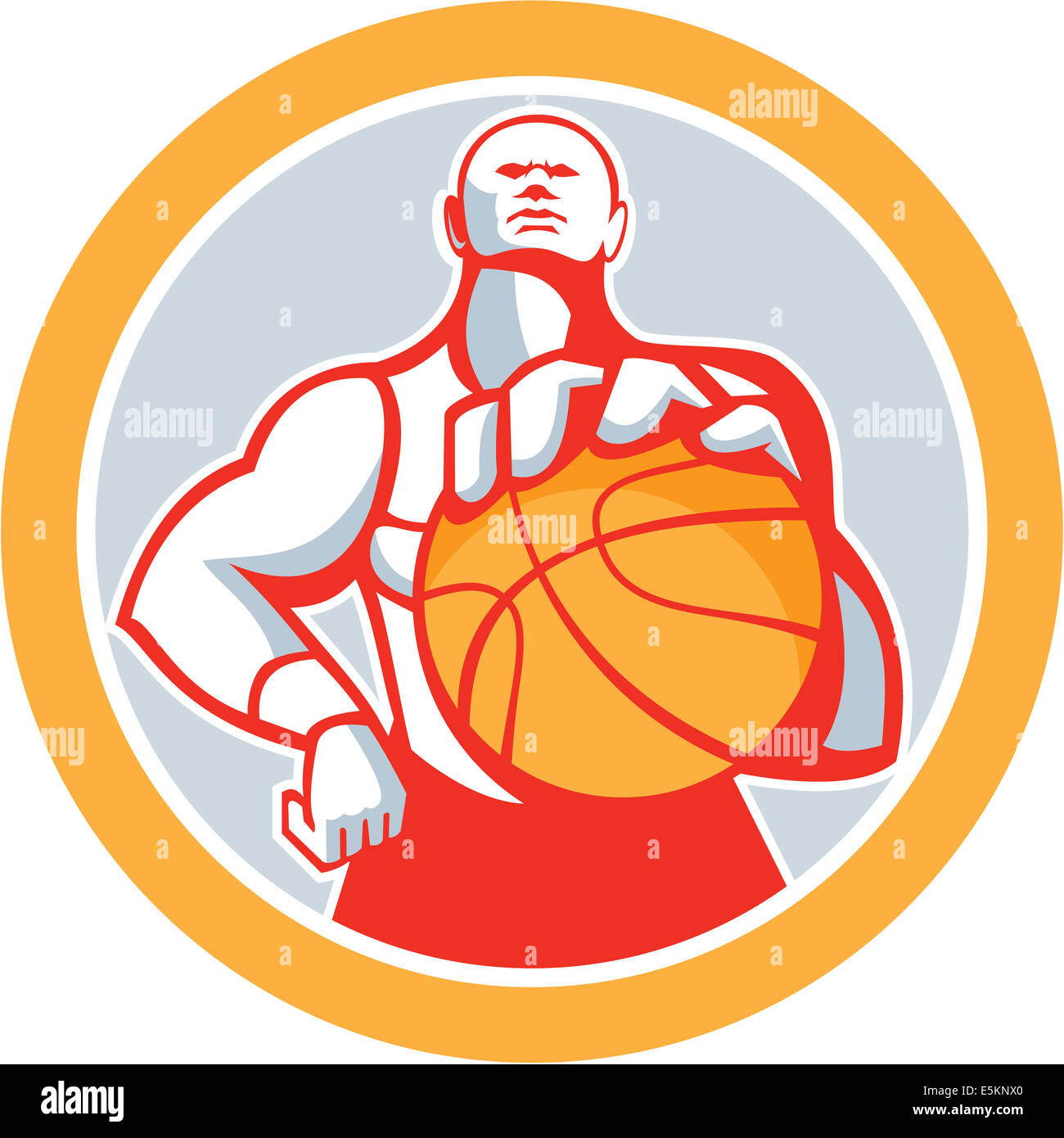 Illustration of a basketball player with ball facing front set inside ...