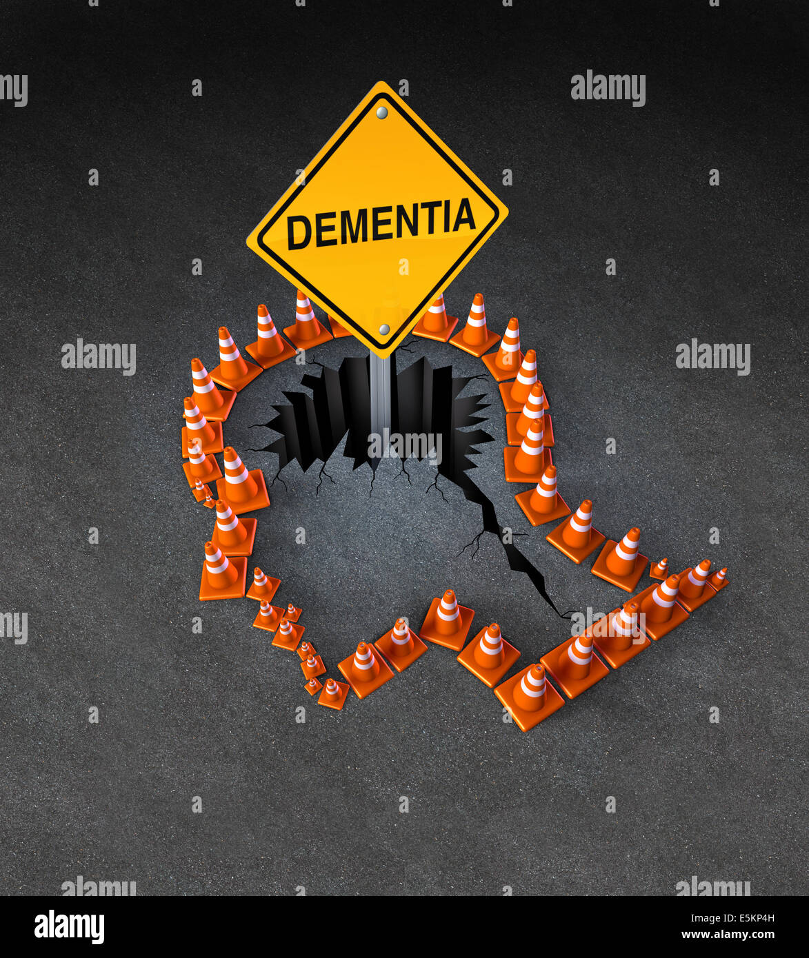 Dementia handicap concept as a group of three dimensional traffic cones ...