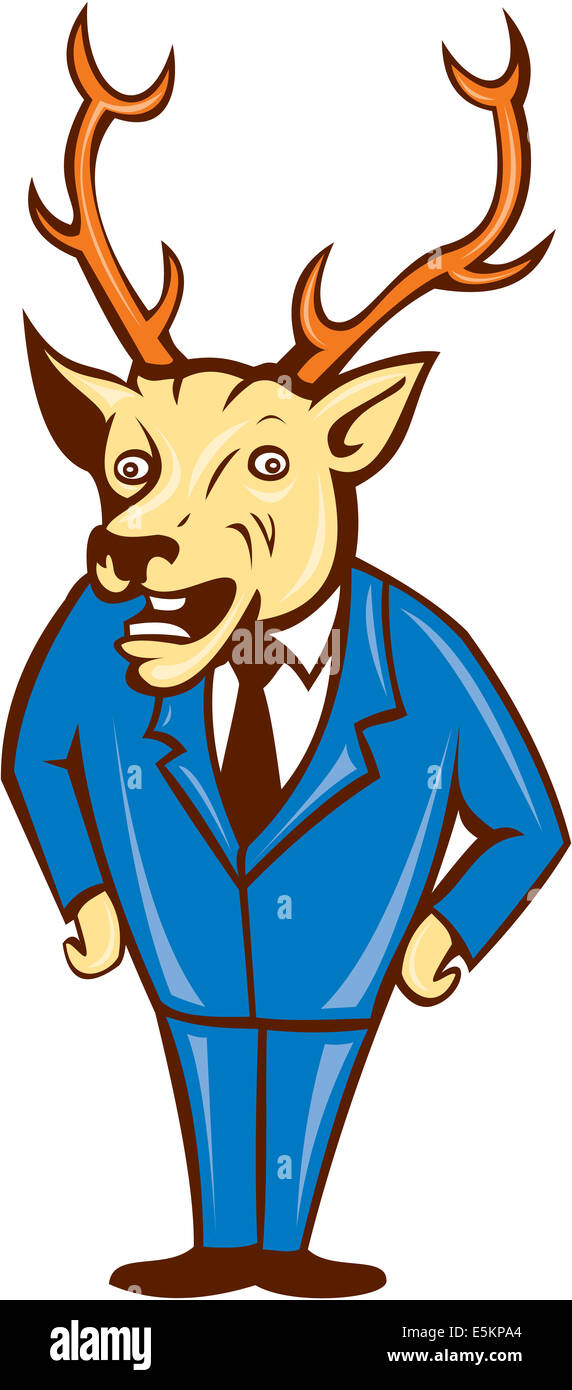 Illustration of a stag deer buck head standing facing front with hands ...