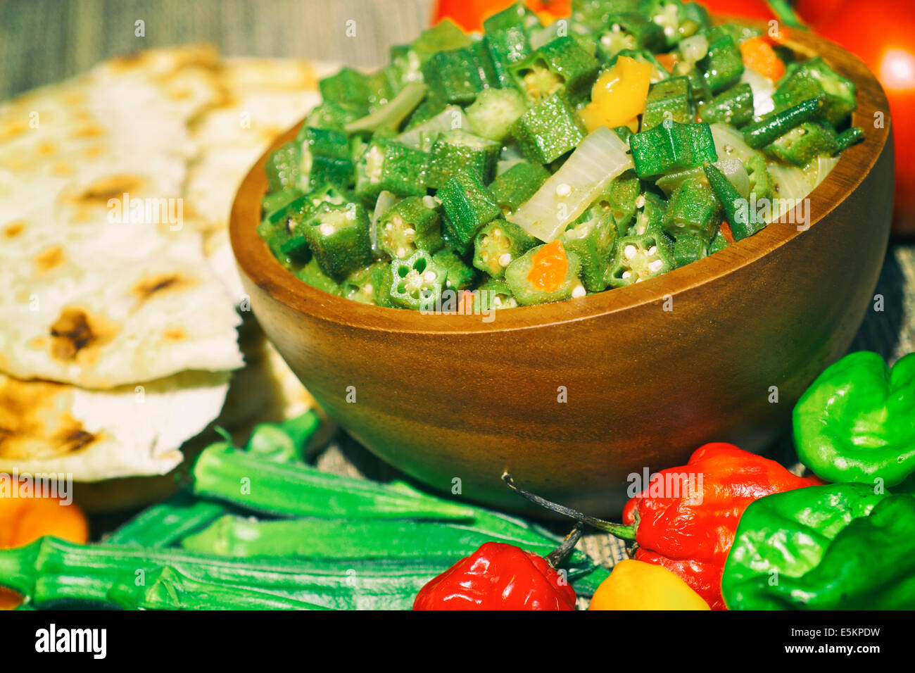 Cooked Okra Dish, with Naan Bread Stock Photo - Alamy