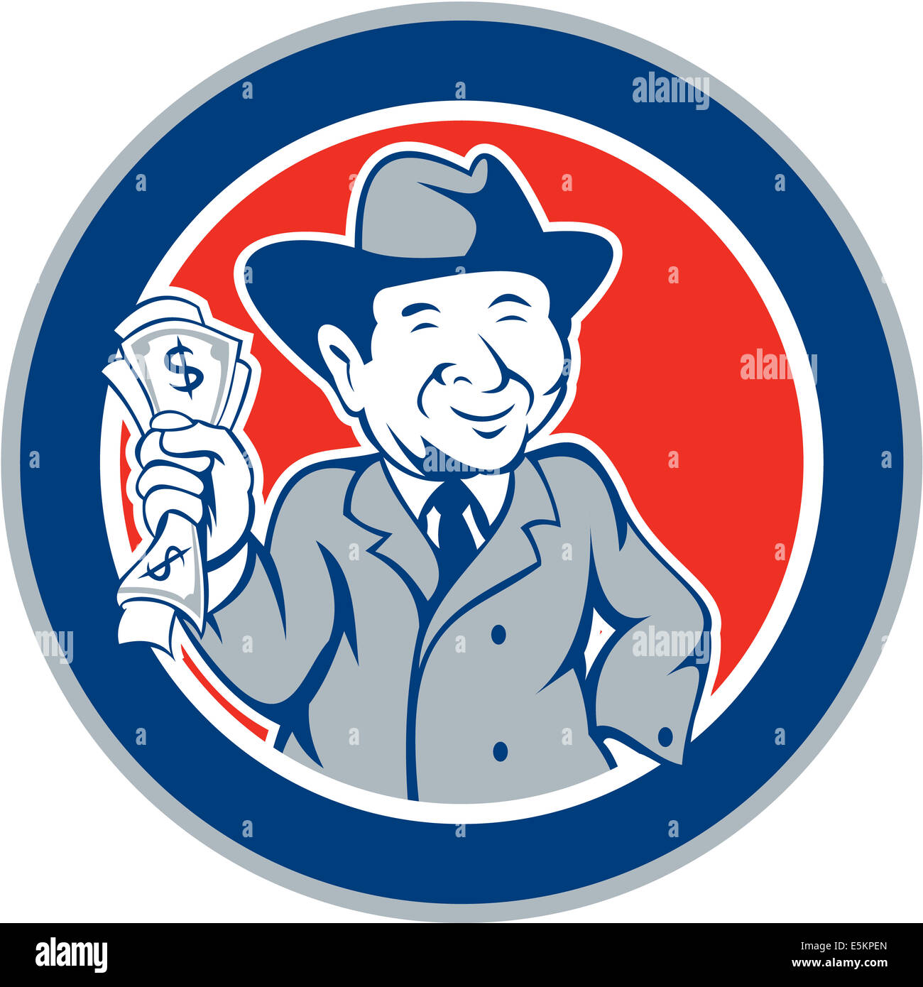 Illustration of a businessman rich man holding money facing front ...