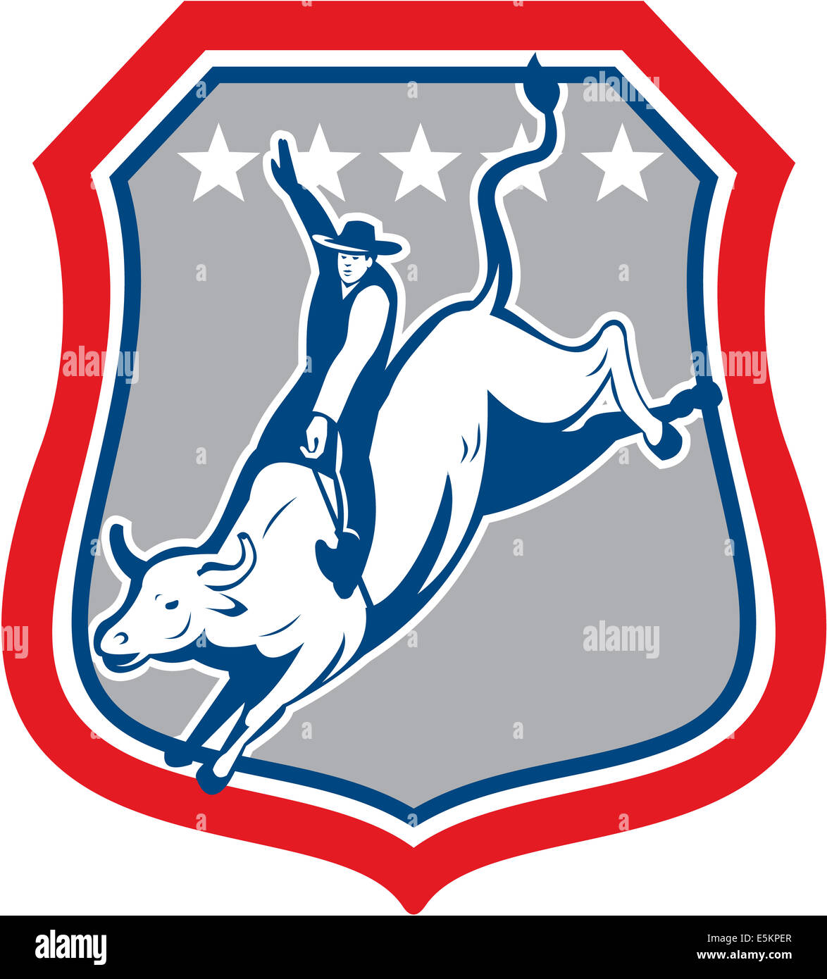 Illustration of an american rodeo cowboy riding bucking bull set inside ...