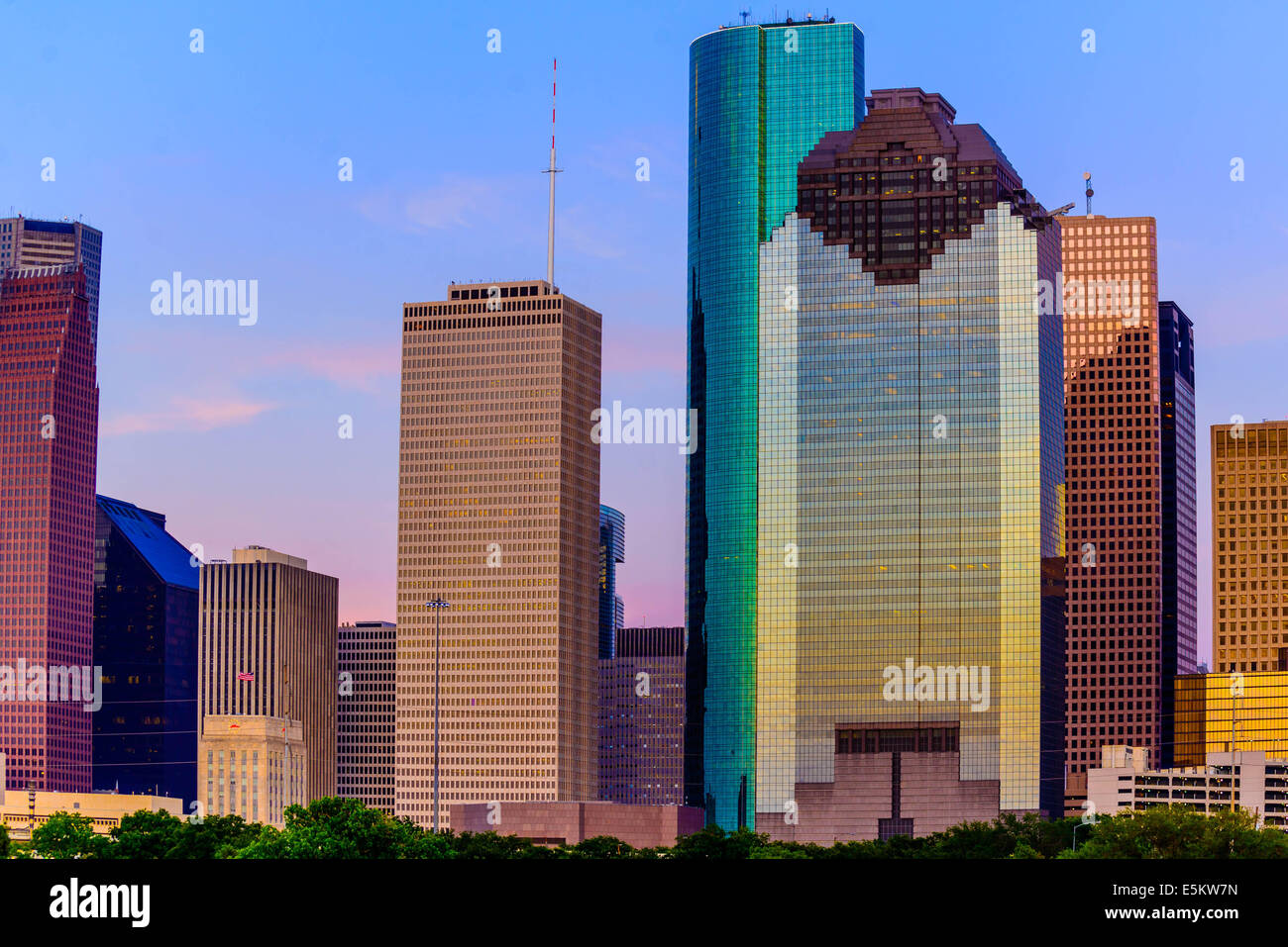 Houston downtown buildings at dusk Stock Photo - Alamy