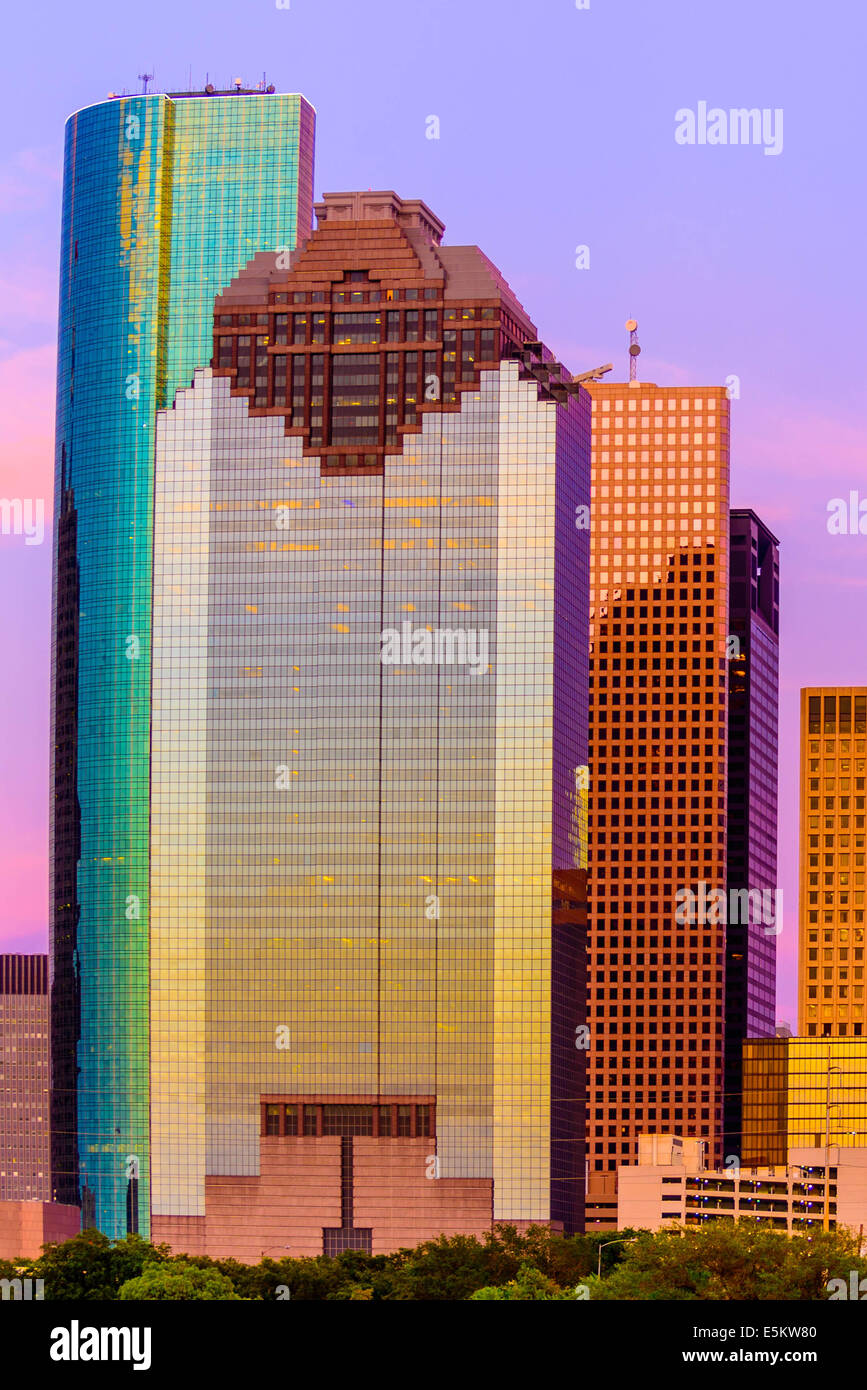 Houston downtown buildings at dusk Stock Photo - Alamy