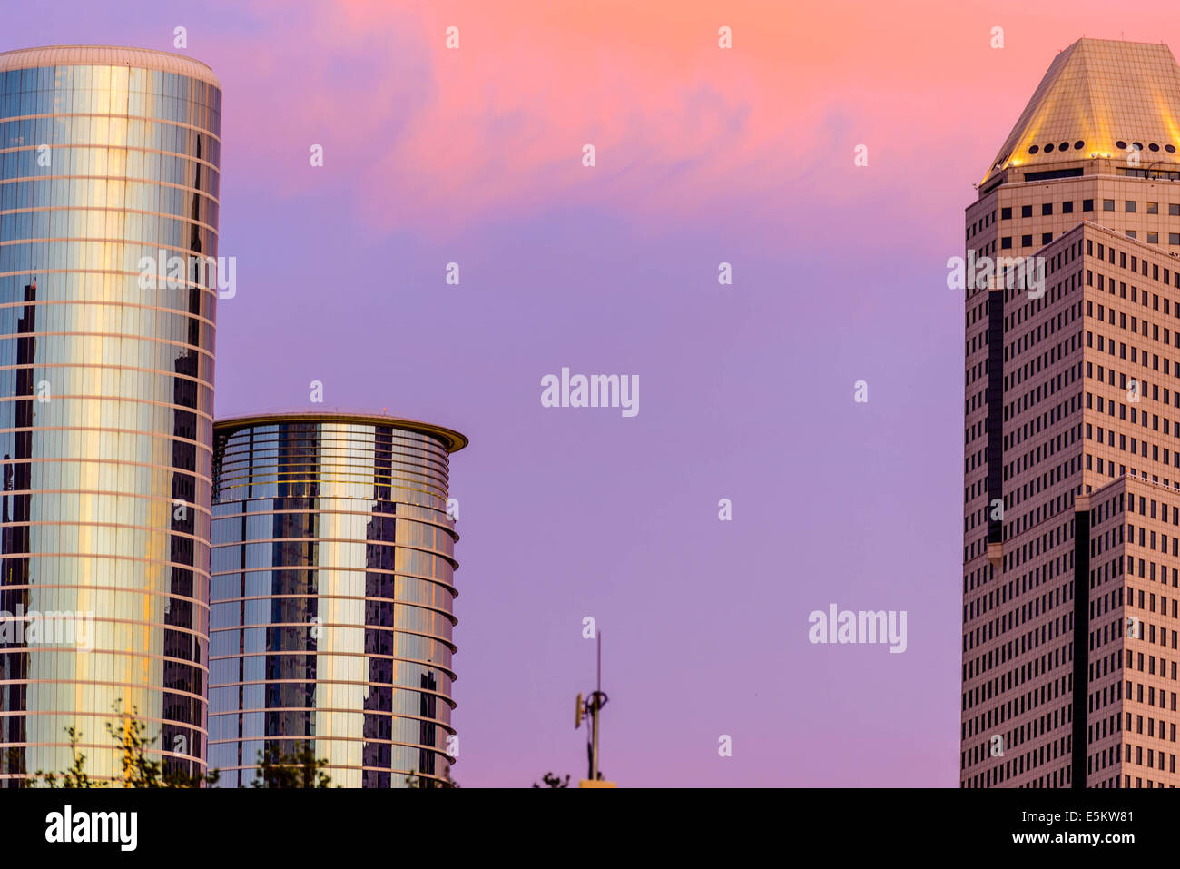 Houston downtown buildings at dusk Stock Photo - Alamy