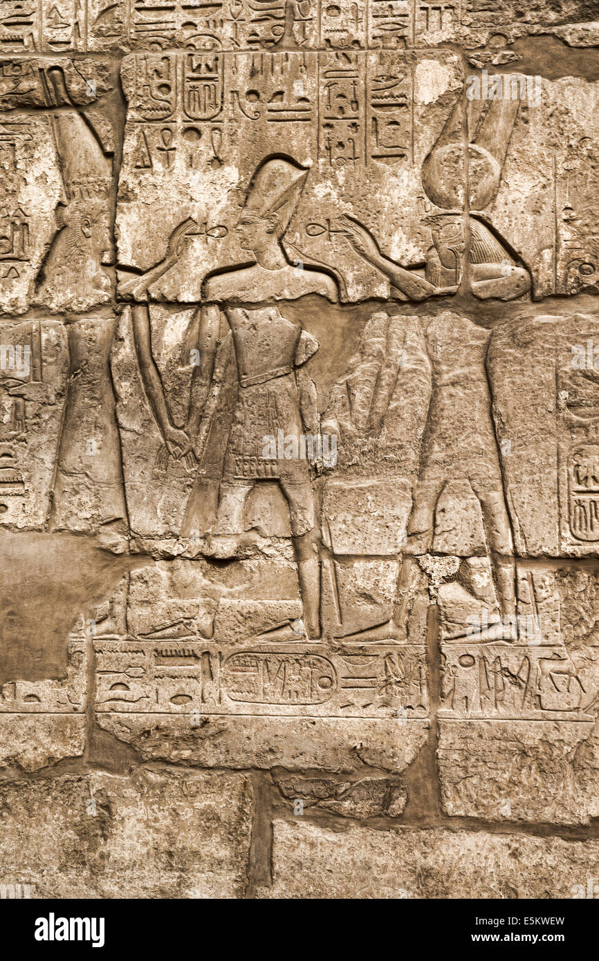 Hieroglyphic of pharaoh civilization in Karnak temple, Egypt Stock ...