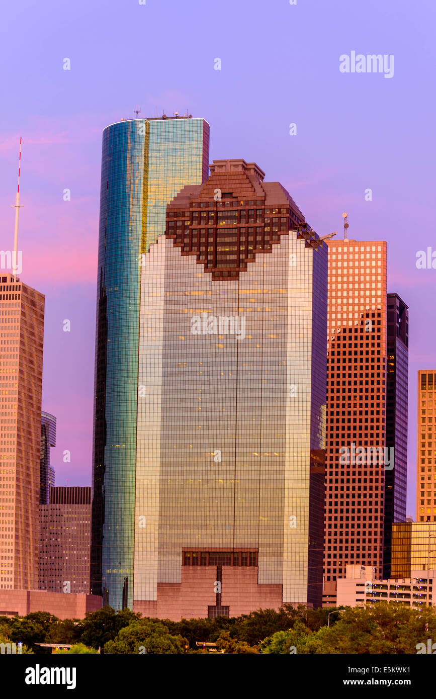 Houston downtown buildings at dusk Stock Photo - Alamy