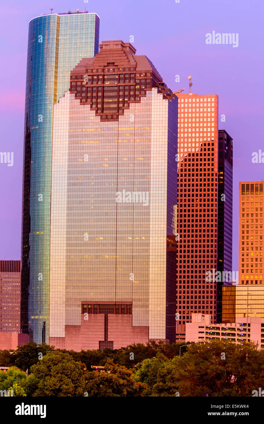Houston downtown buildings at dusk Stock Photo - Alamy