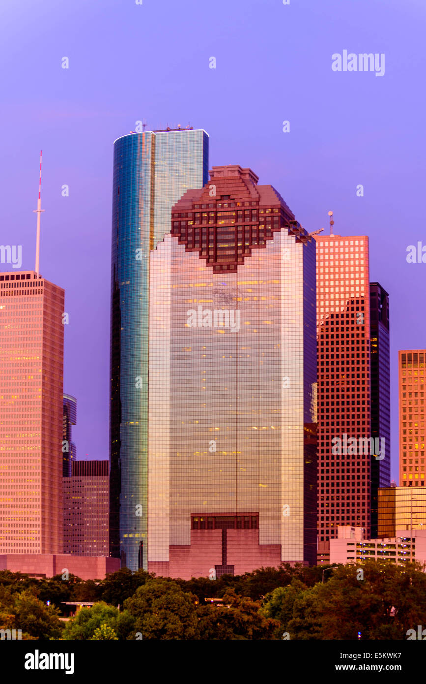 Houston downtown buildings at dusk Stock Photo - Alamy