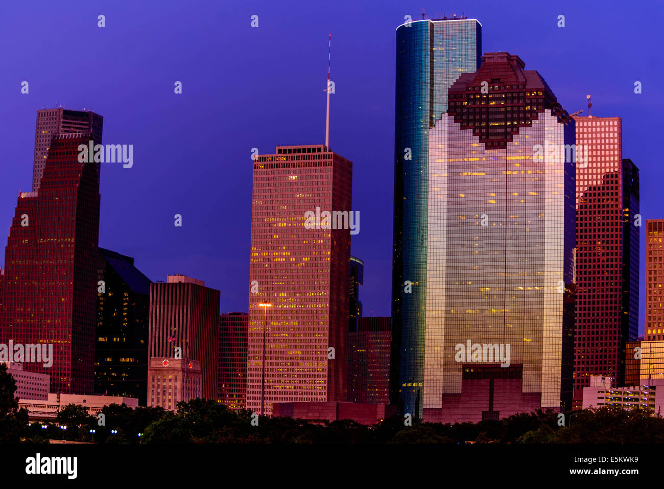 Houston downtown buildings at dusk Stock Photo - Alamy