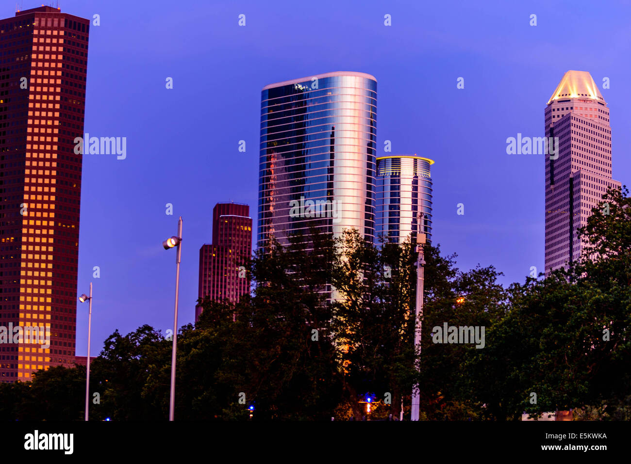 Houston downtown buildings at dusk Stock Photo - Alamy