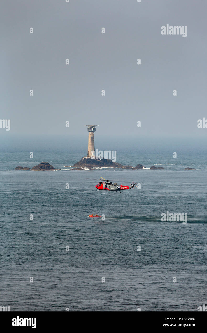 Air Sea Rescue; Lifeboat; Helicopter; Longships Lighthouse; Land's End ...