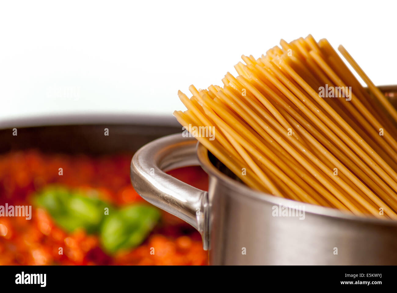 Spaghetti or pasta in pot with water Stock Photo - Alamy