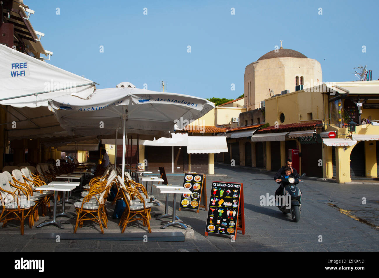 Evreon Martyron square in the morning, Jewish quarter, old town, Rhodes ...