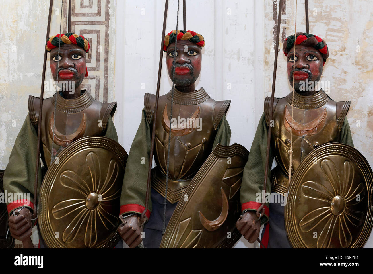 Three dark-skinned Moor-warriors in armour, Opera dei Pupi or Sicilian ...