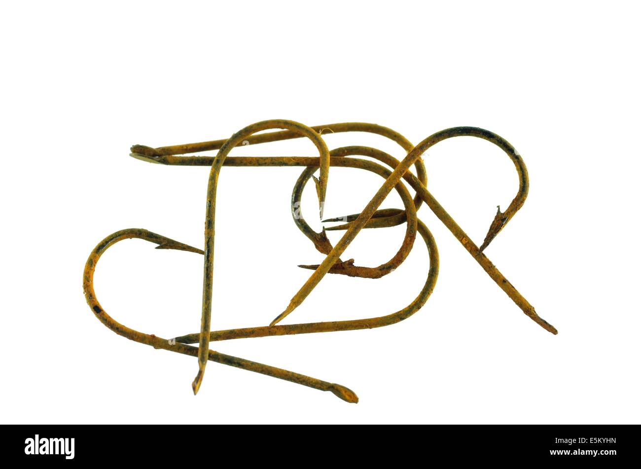 empty rusty hooks on white background Stock Photo - Alamy