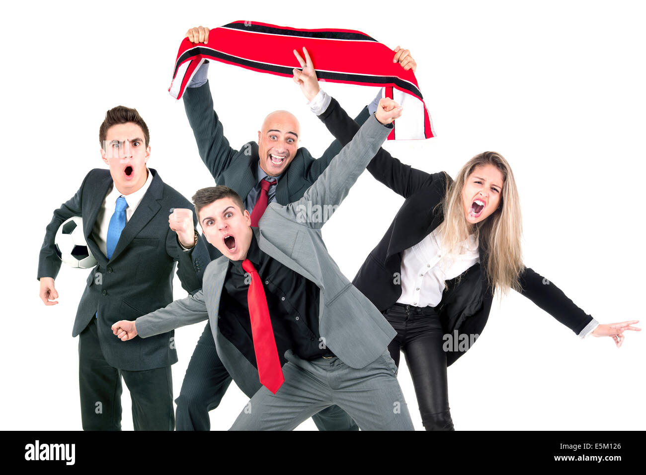Group of businesspeople celebrating football Stock Photo - Alamy