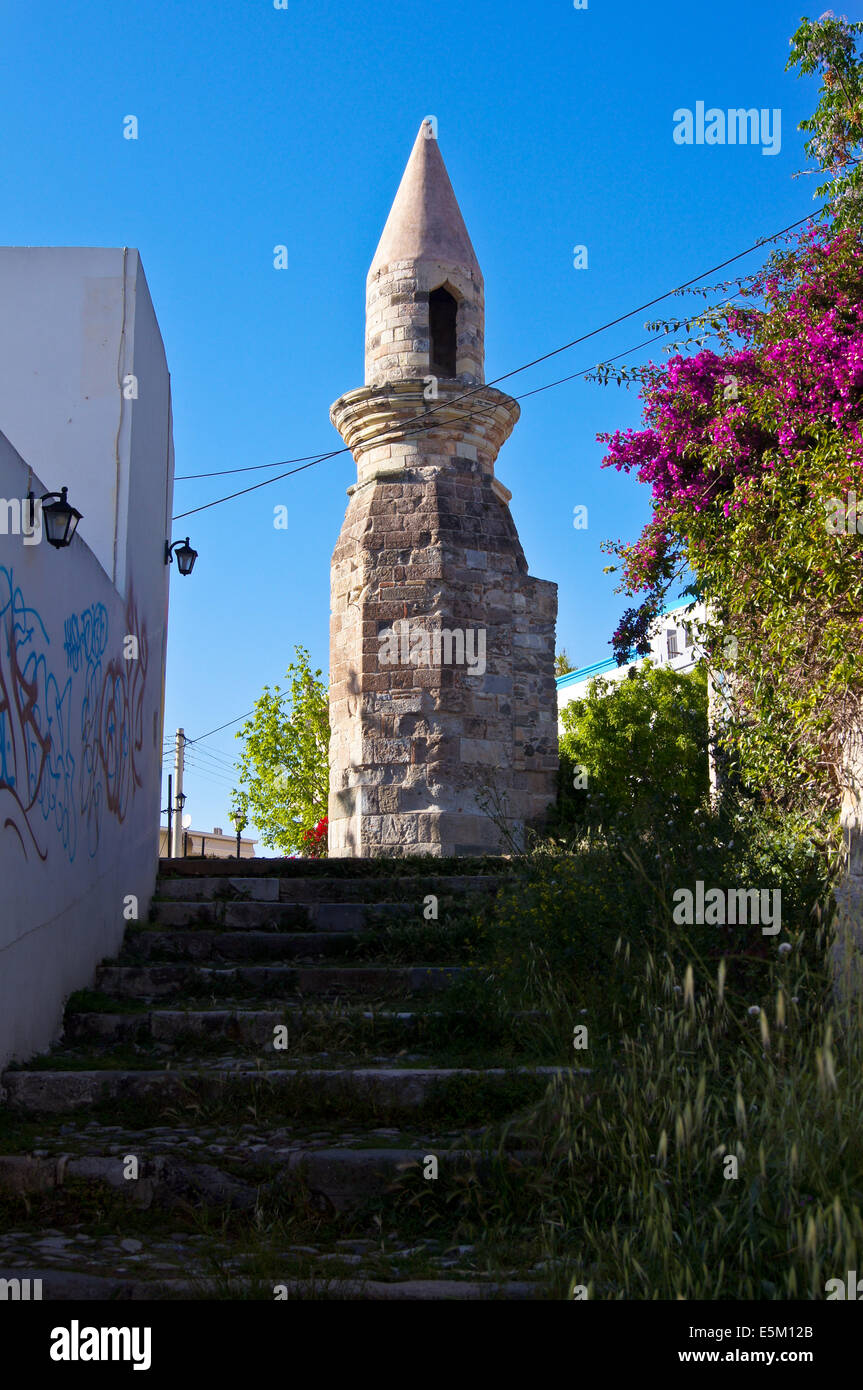 Minaret from the former Eski mosque, Kos Town, Kos, Greece Stock Photo ...