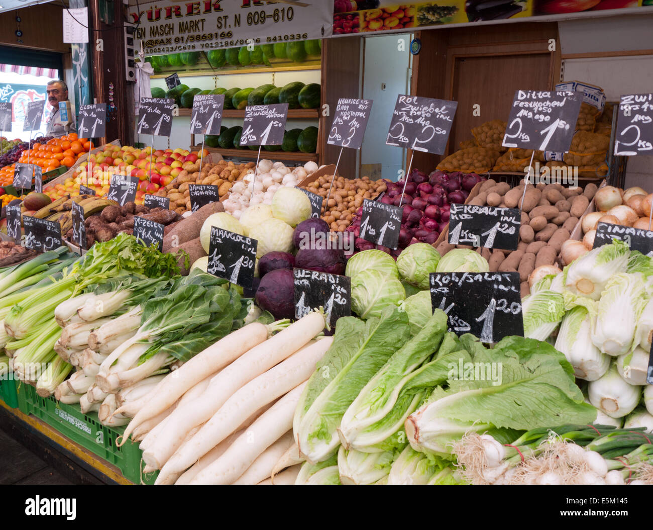 Market stall at Naschmarkt, Vienna, Austria Stock Photo - Alamy