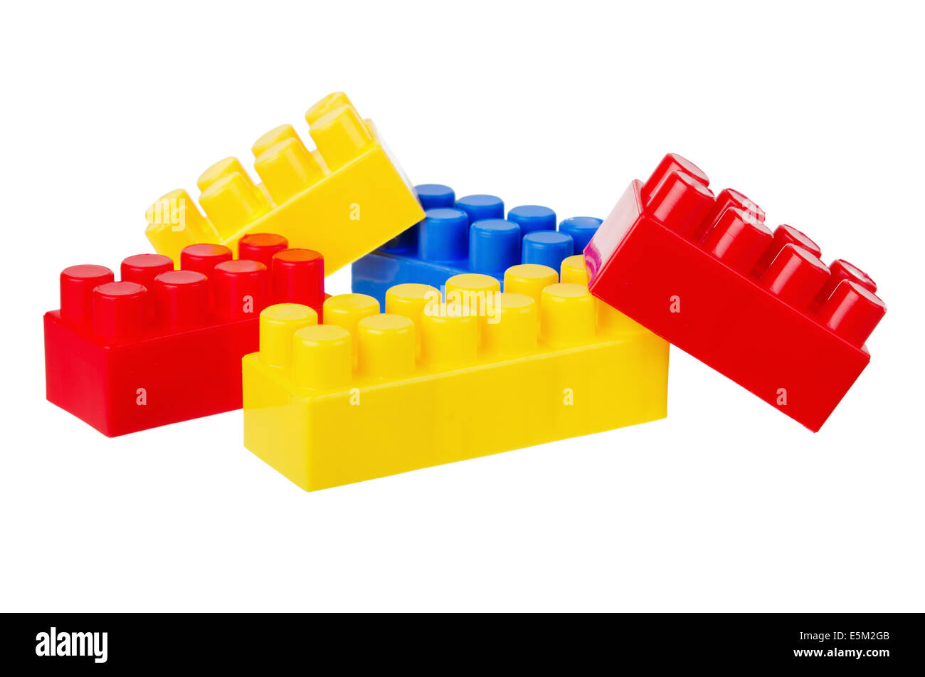 Multi-coloured Plastic building blocks, it is isolated on white Stock ...