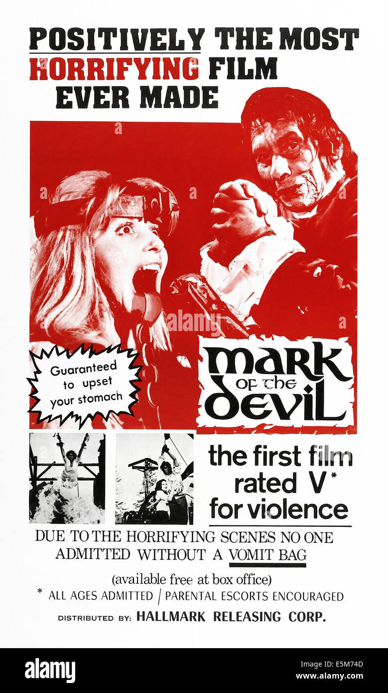 MARK OF THE DEVIL, (aka HEXEN BIS AUFS BLUT GEQUALT), US poster art ...