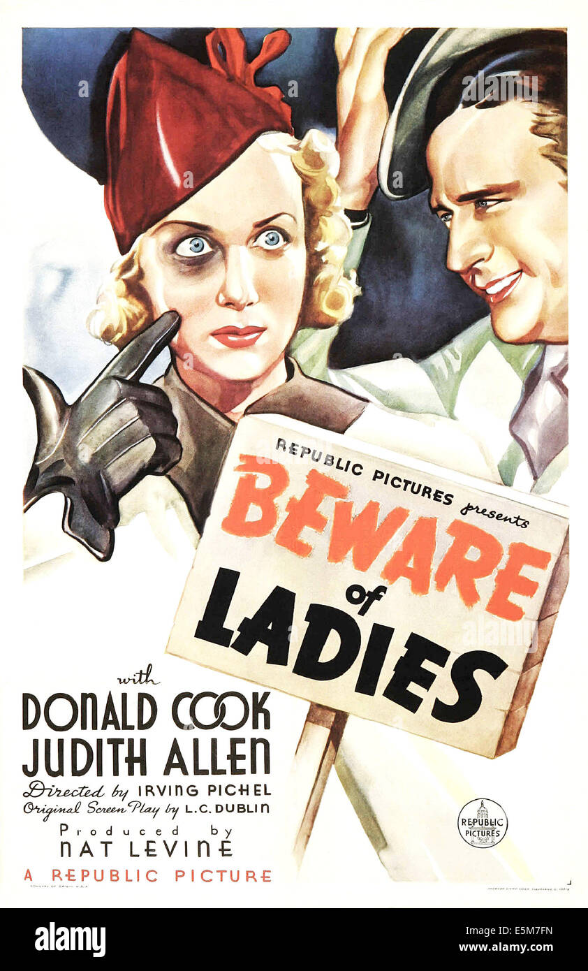 BEWARE OF LADIES, from left on US poster art: Judith Allen, Donald Cook ...