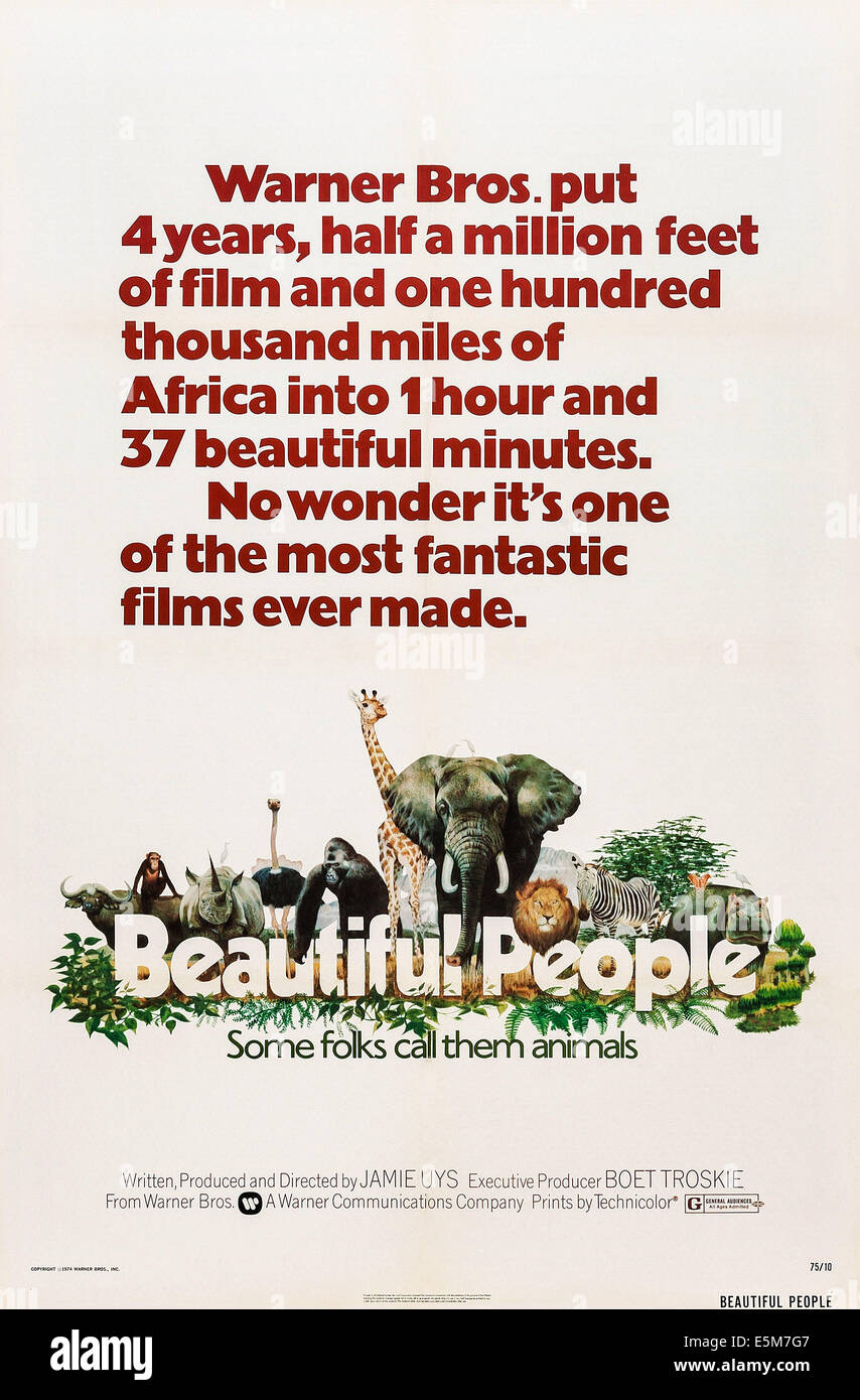 BEAUTIFUL PEOPLE, (aka ANIMALS ARE BEAUTIFUL PEOPLE), US poster art ...