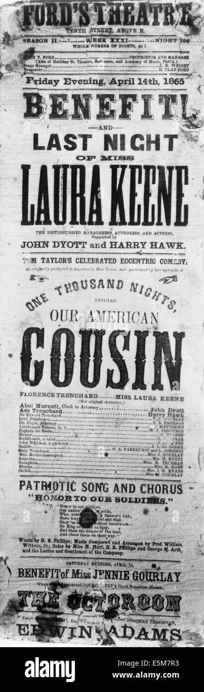 THE LINCOLN CONSPIRACY, poster for OUR AMERICAN COUSIN from April 14 ...