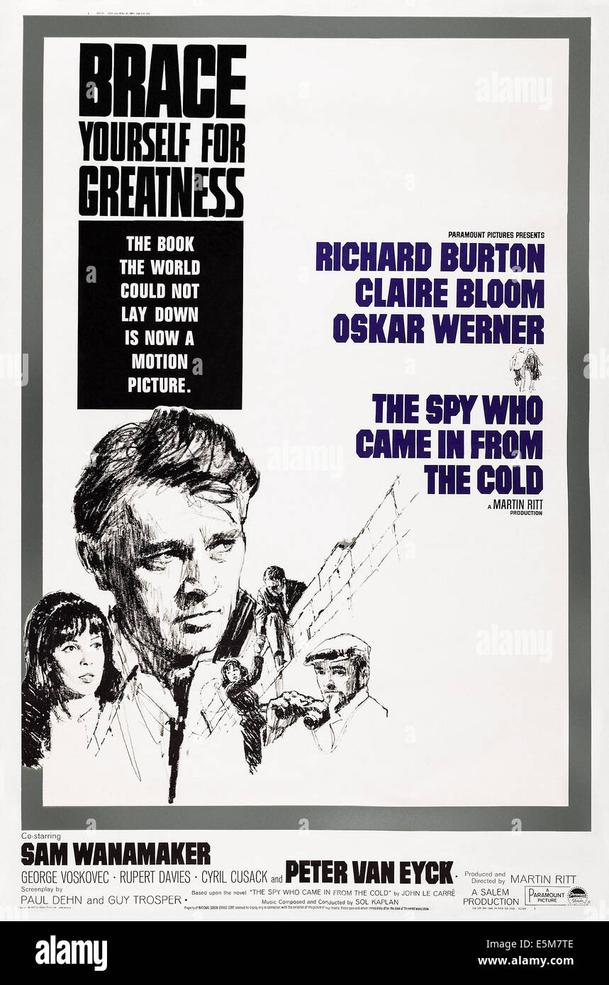 THE SPY WHO CAME IN FROM THE COLD, US poster, from left: Claire Bloom, Richard Burton, 1965 ...