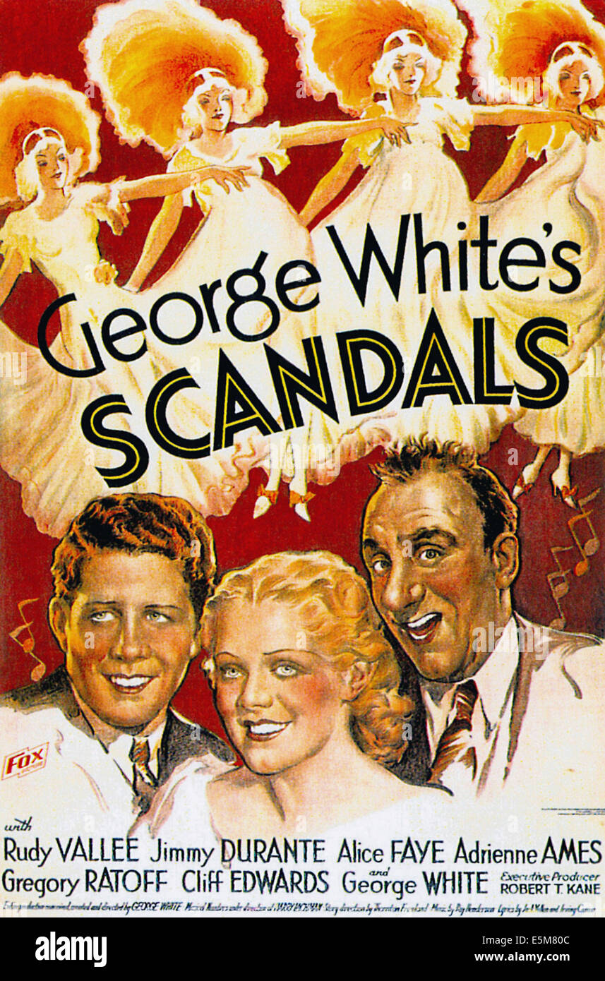 GEORGE WHITE'S SCANDALS, bottom from left: Rudy Vallee, Alice Faye, Jimmy Durante, 1934, TM ...