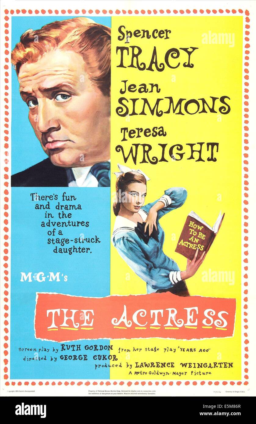 THE ACTRESS, l-r: Spencer Tracy, Jean Simmons on poster art, 1953 Stock ...