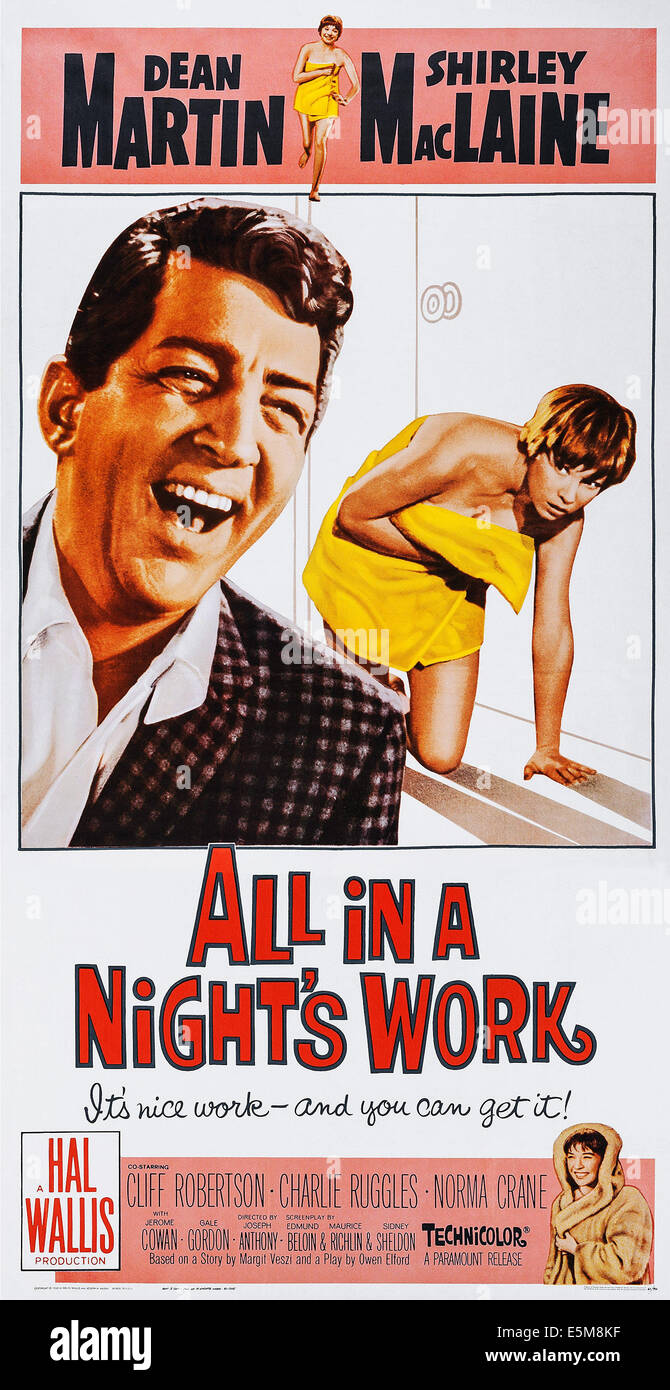ALL IN A NIGHT'S WORK, US poster, center from left: Dean Martin ...