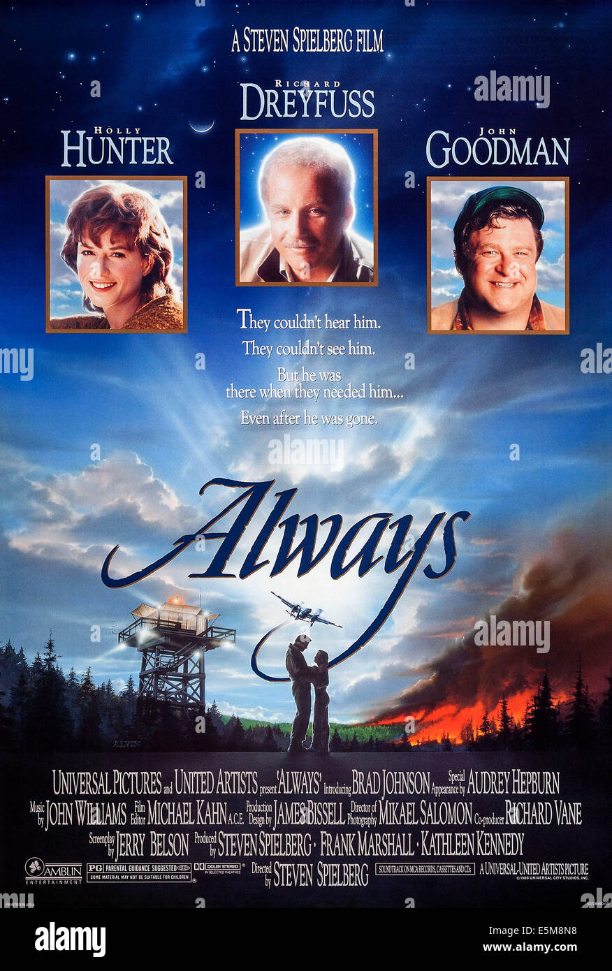 ALWAYS, l-r: Holly Hunter, Richard Dreyfuss, John Goodman on poster art ...