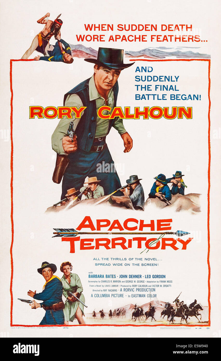 APACHE TERRITORY, US poster, Rory Calhoun (top), Barbara Bates (bottom ...