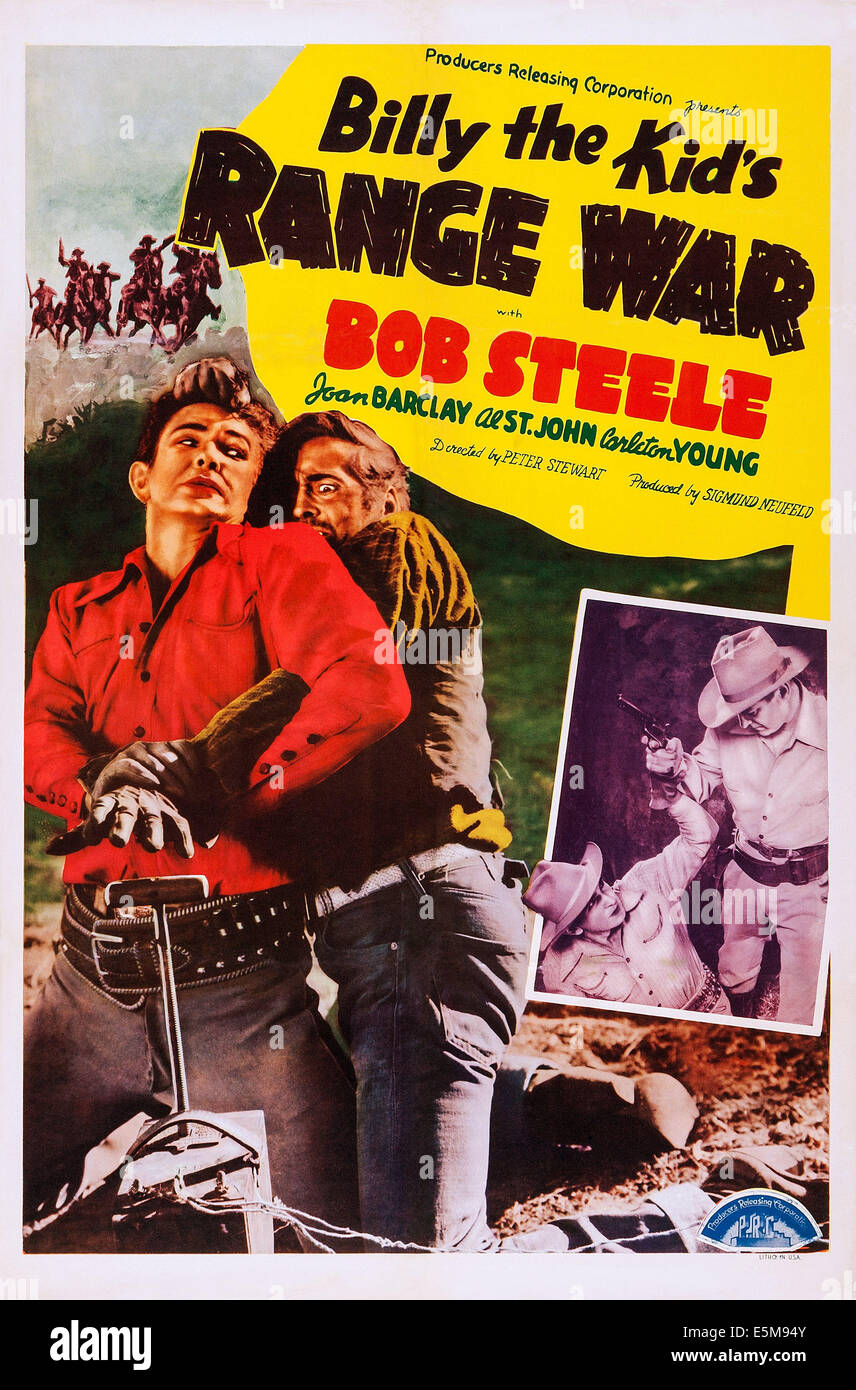 BILLY THE KID'S RANGE WAR, (aka TEXAS TROUBLE), US poster, Bob Steele ...