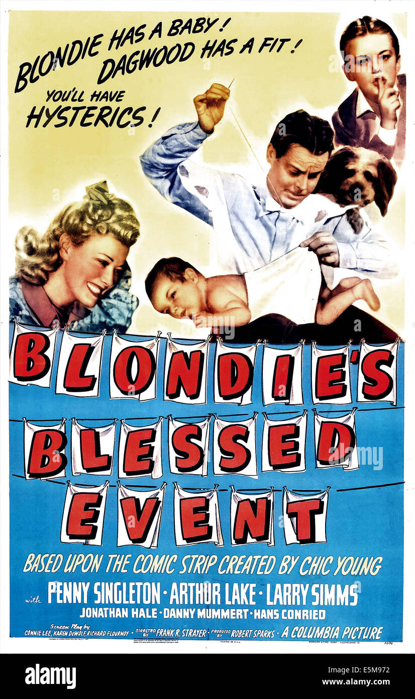 BLONDIE'S BLESSED EVENT, US poster, from left: Penny Singleton, Arthur ...