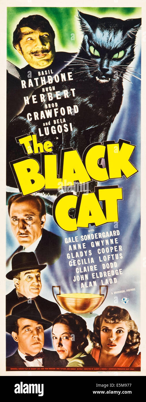 THE BLACK CAT, from top: Bela Lugosi, Basil Rathbone, Hugh Herbert ...