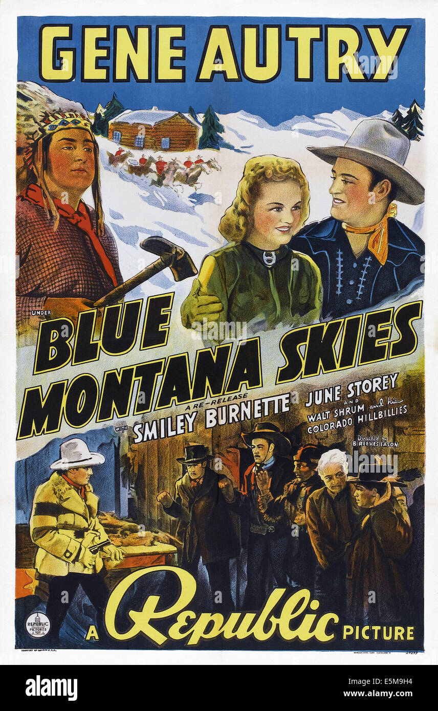 BLUE MONTANA SKIES, top l-r: Smiley Burnette, June Storey, Gene Autry ...