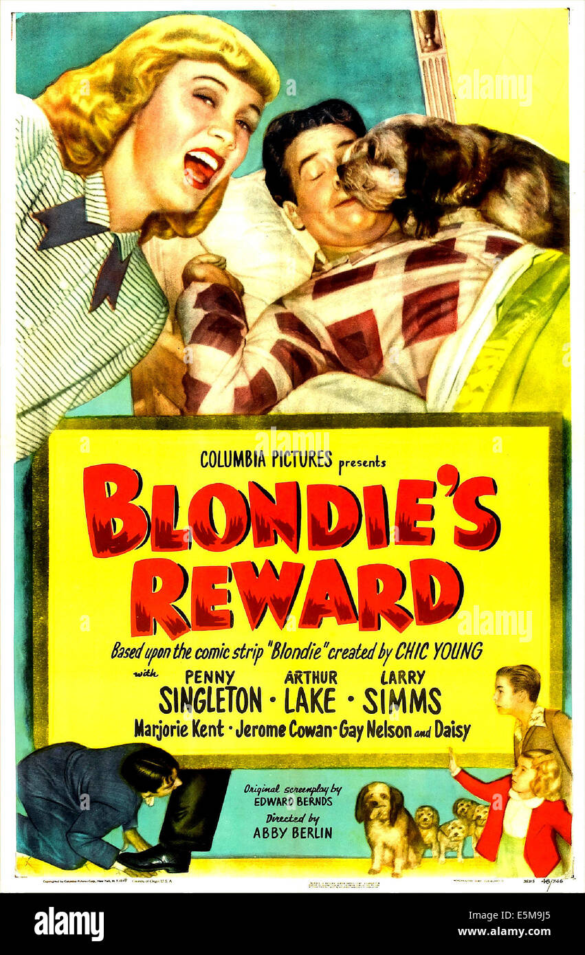 BLONDIE'S REWARD, US poster, from left: Penny Singleton, Arthur Lake ...