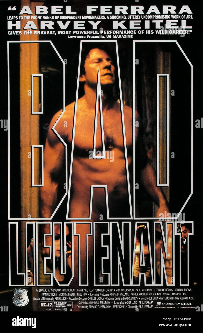 BAD LIEUTENANT,US poster art, Harvey Keitel, 1992. © Aries Films ...