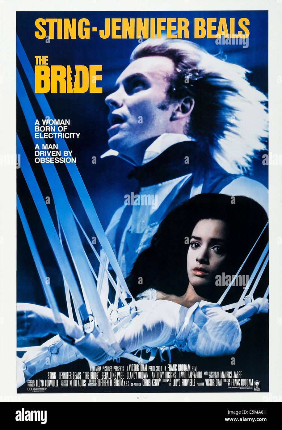 THE BRIDE, US poster, from left: Sting, Jennifer Beals, 1985 ...